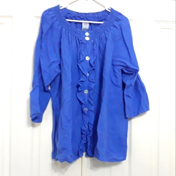 Match point | Tops | Match Point Blue Ruffle Linen Button Front Top ...